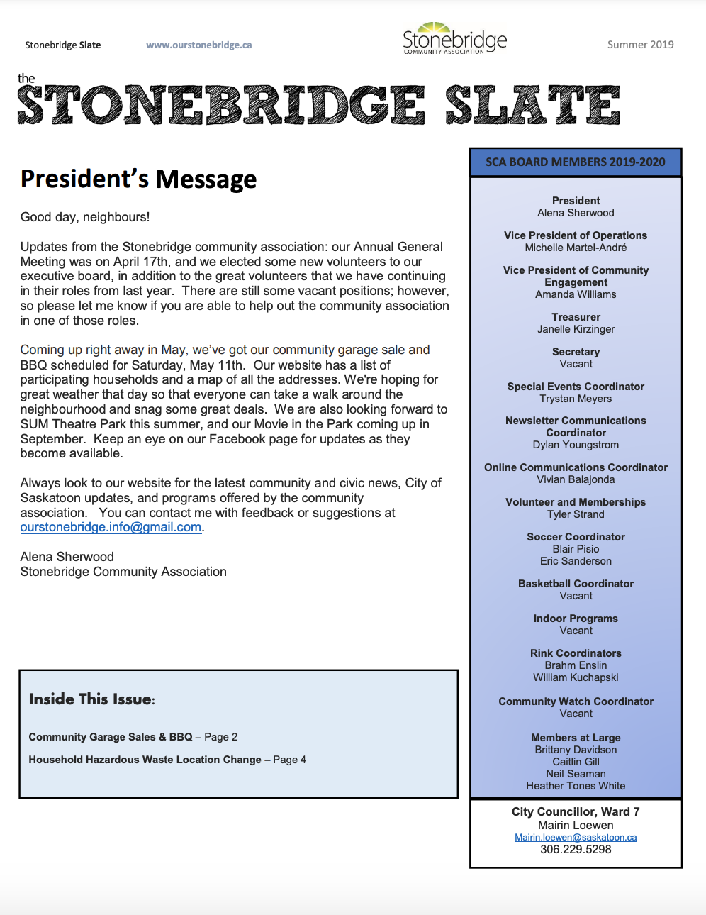 Newsletters – Stonebridge Community Association